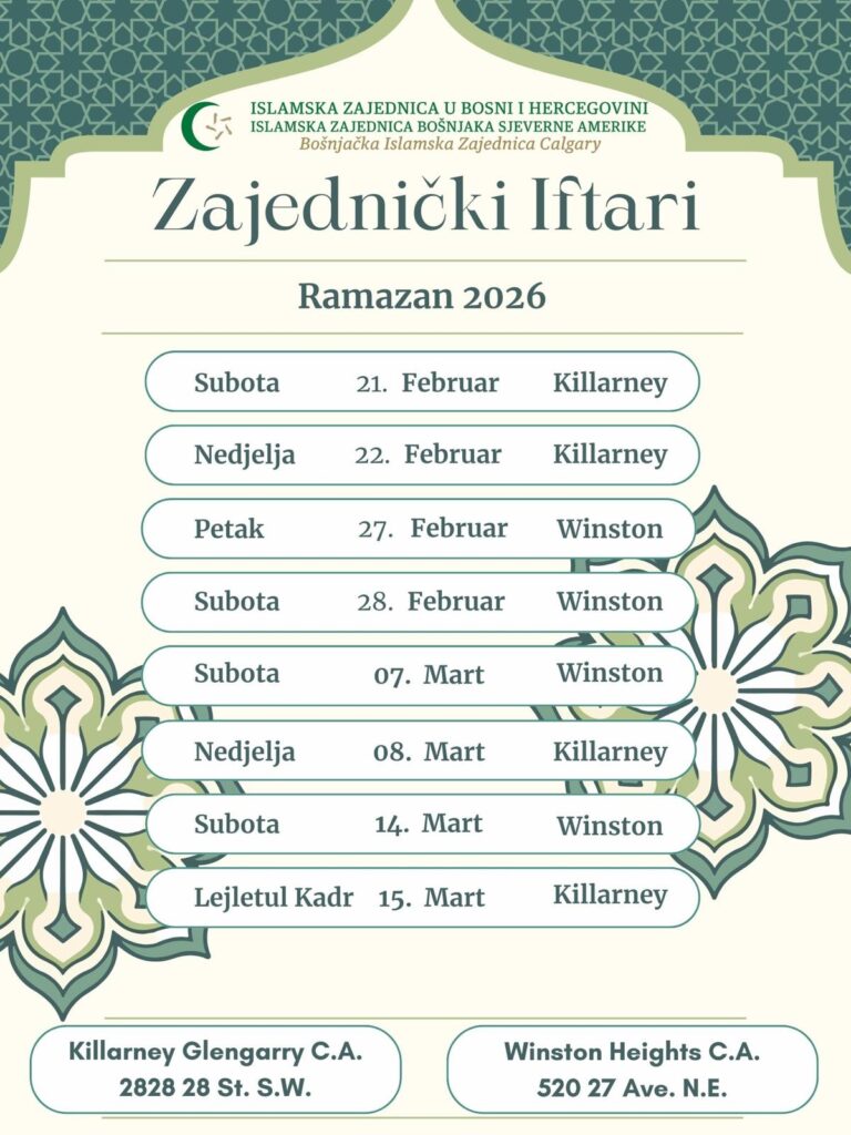 Datumi Iftara – Bosniak Islamic Society of Calgary
